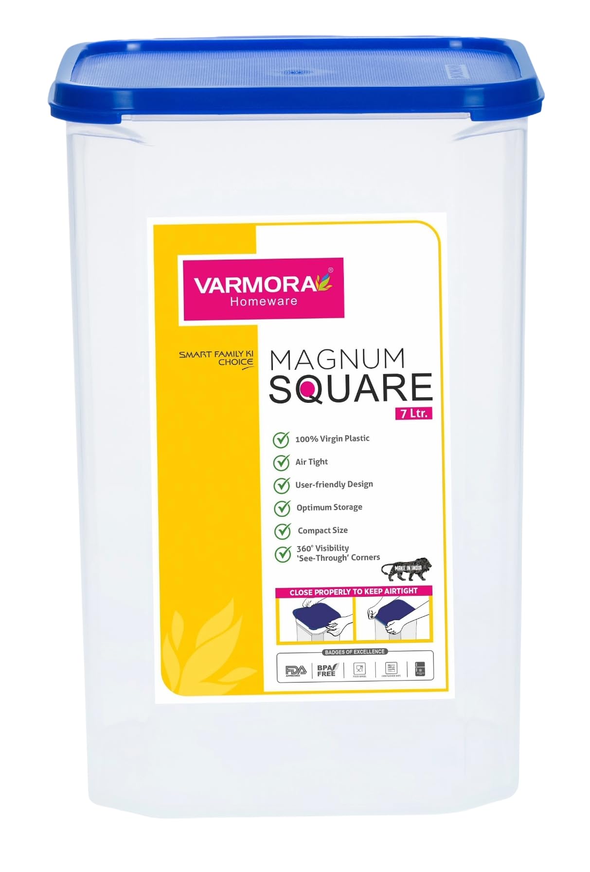 Varmora Magnum Square Smart Kitchen Storage Plastic Container –Blue Lid ...