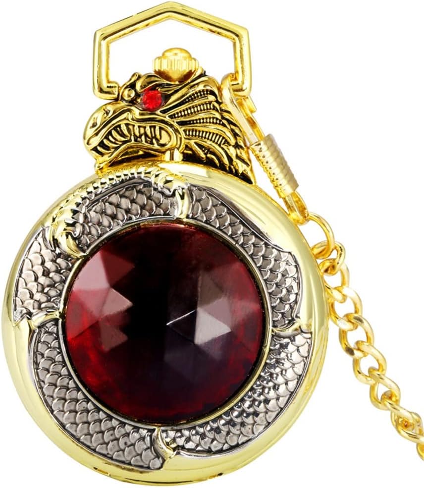 Amazon.com: KFJBX Red Stone Quartz Pocket Watch Clasp Pocket Chain ...