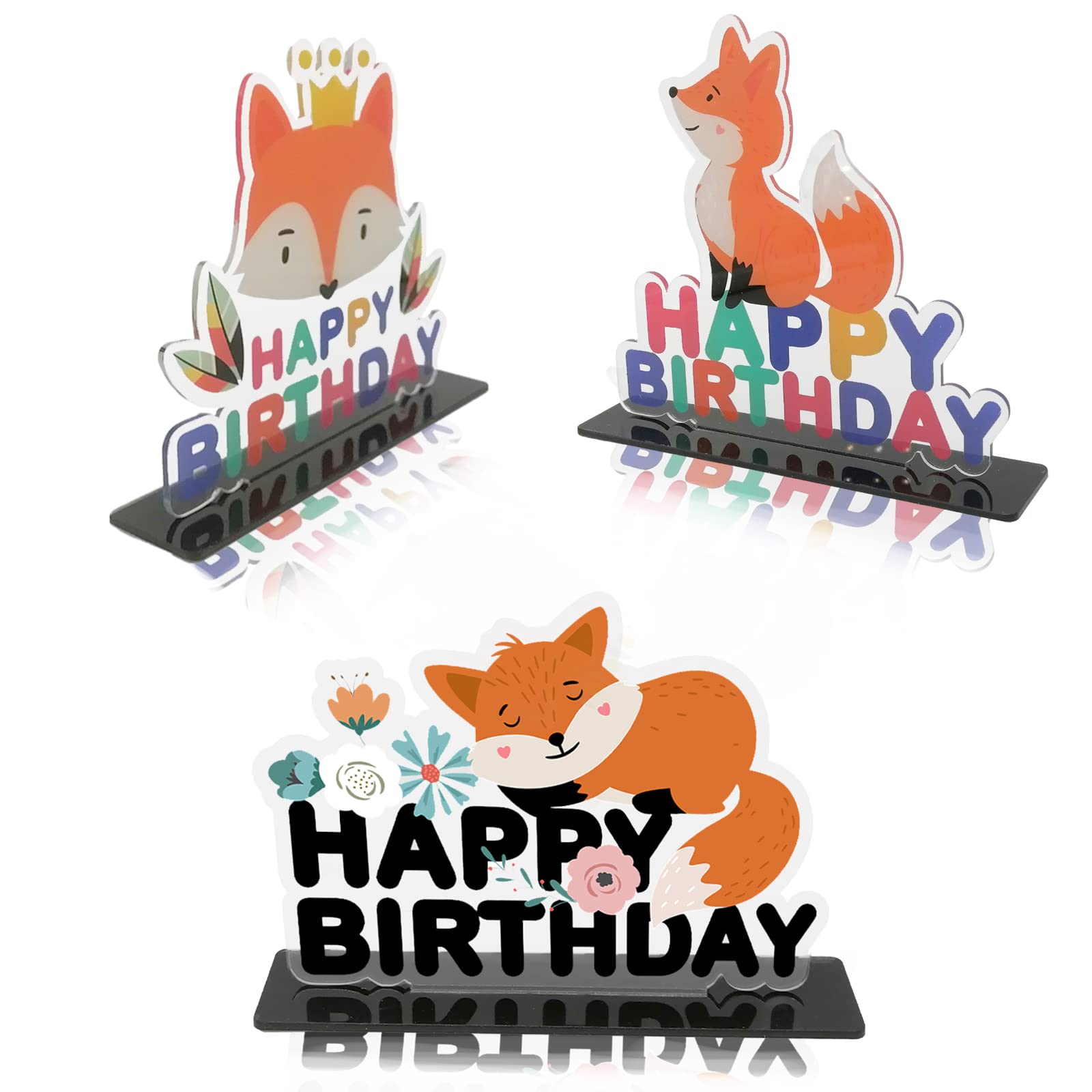 Amazon.com: Cute Fox Happy Birthday Table Centerpieces Table Toppers ...