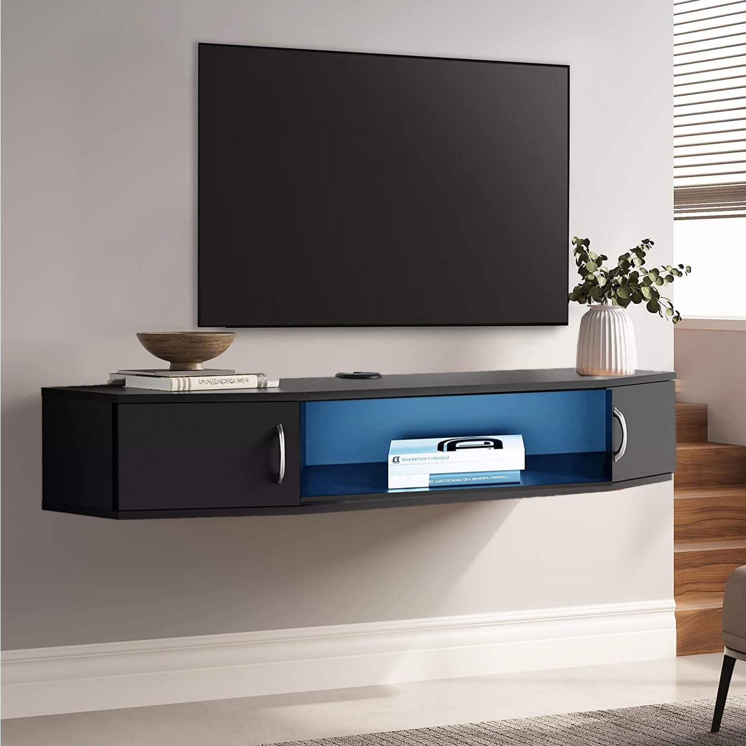Amazon.com: FITUEYES Wall Mounted Floating TV Shelf with Blue Light ...