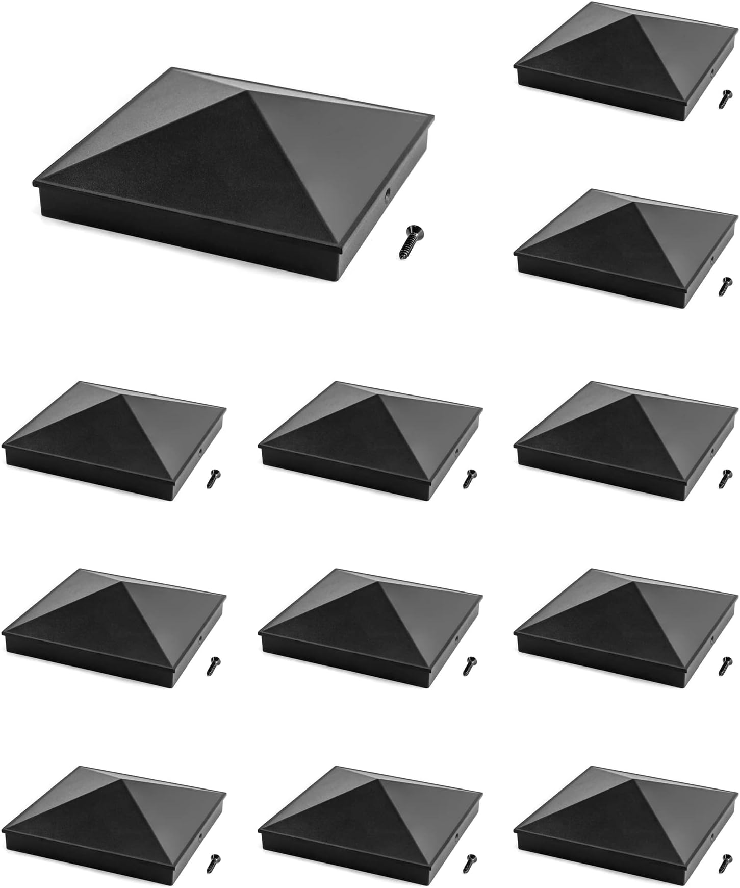 QWORK Aluminum Caps Fence Post Caps, 12 Pack 5.5" x 5.5" Decorative ...