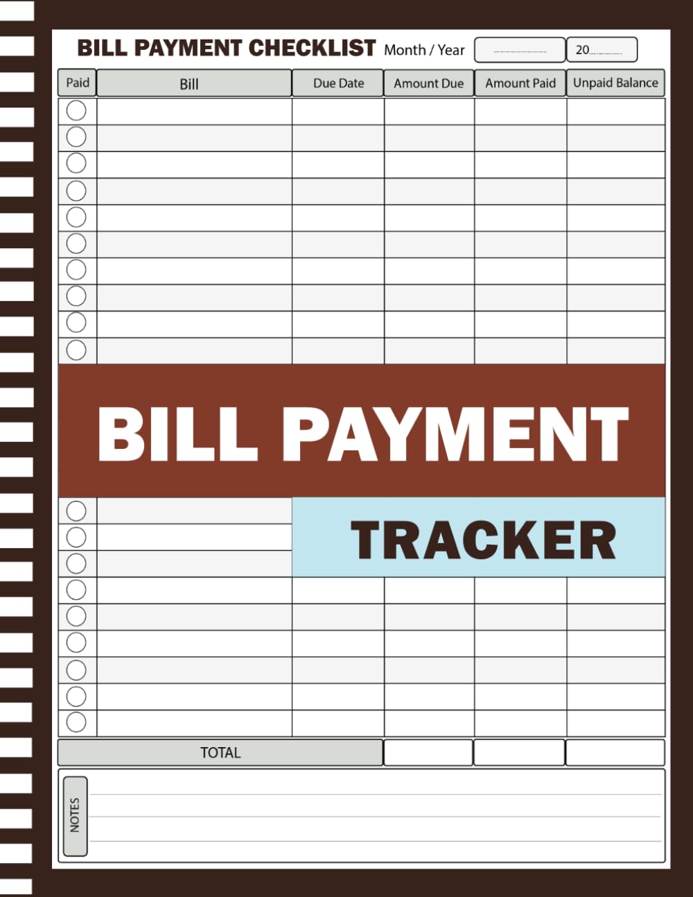 Bill Payment Tracker: Bill Tracker Notebook and Monthly Bill Payments ...