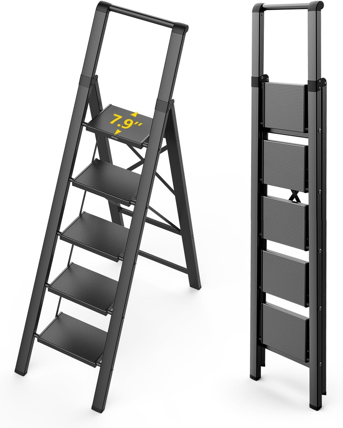 WOA WOA 5 Step Ladder for 10 Feet High Ceiling, Lightweight Foldable ...