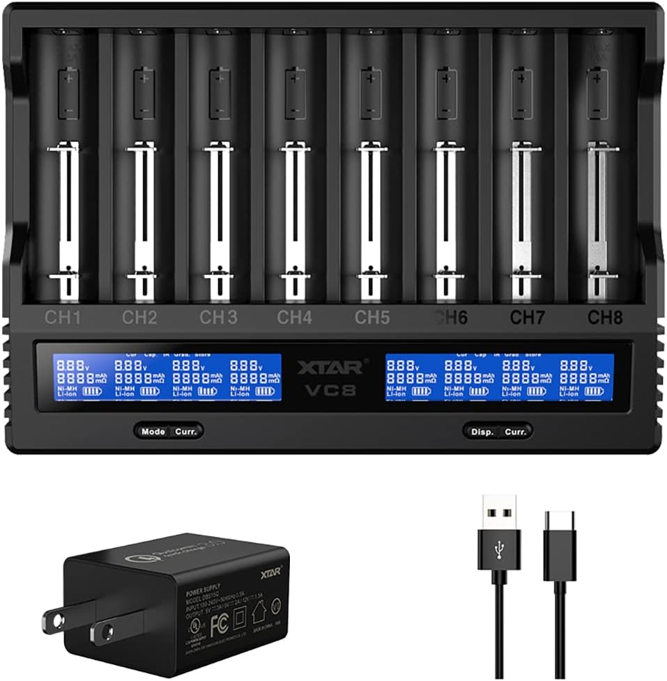 Amazon.com: Cargador de batería 18650 de 8 ranuras XTAR VC8 Cargador ...