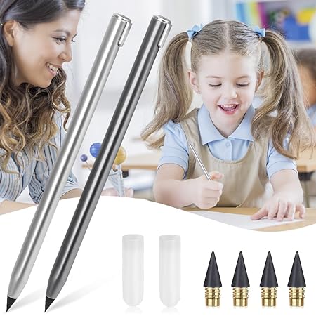 CYNNXIA 2 PCS Metal Inkless Pencil Reusable Erasable Everlasting Pencil ...
