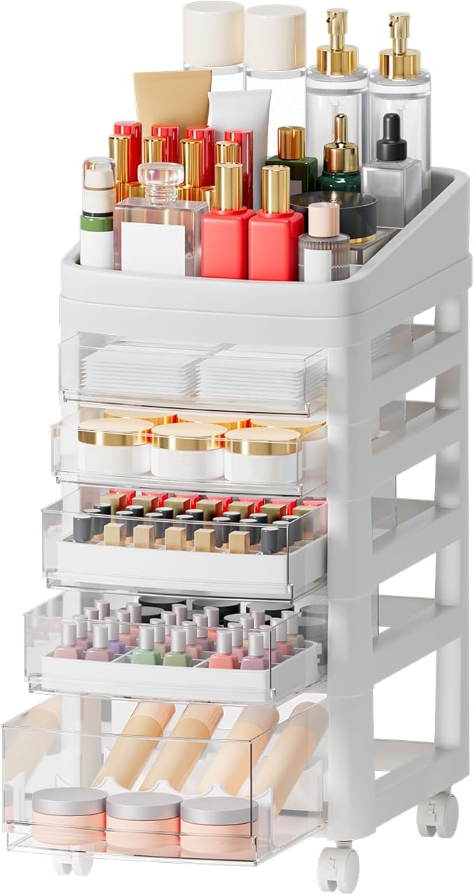 Amazon.com: HamRoRung 5 Tier Floor Makeup Organizer Storage with ...