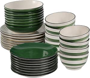 Amazon.com | ProCook Coastal Stoneware Dinner Set - Green - 32 Piece ...