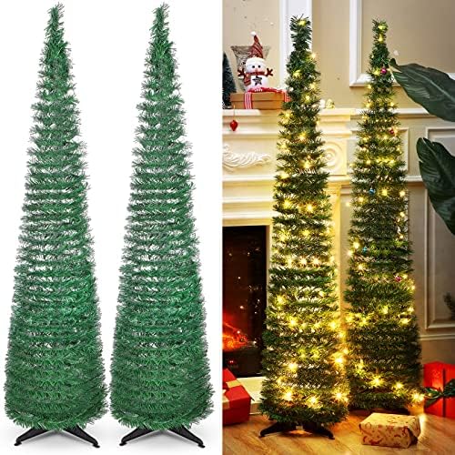 HyDren 2 Pack 5 ft Pop up Christmas Trees with Pre Lit Lights ...
