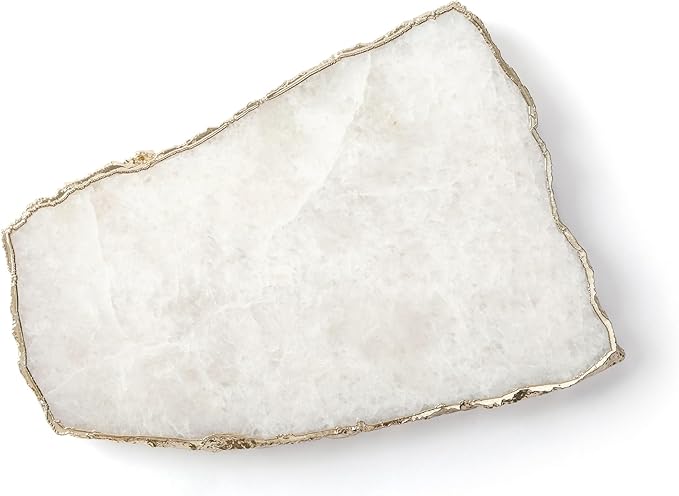 Amazon.com | Generic White Quartz Agate Cheese Board Platter Tray Gold ...