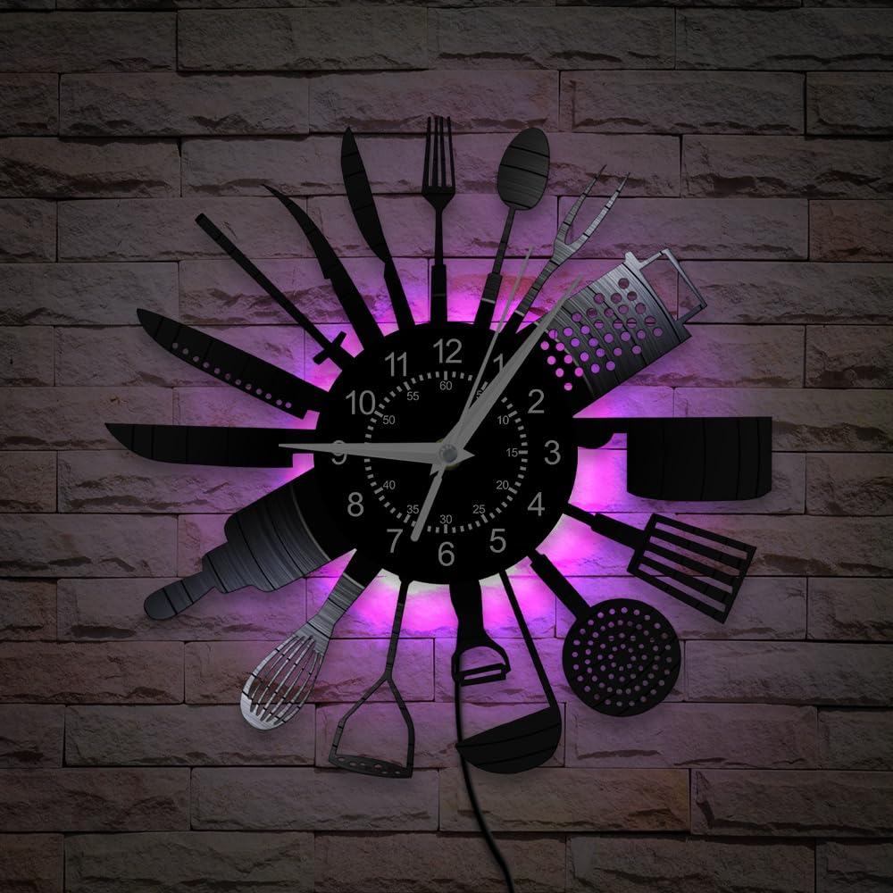 Amazon.com: TIMEGLOW 12'' Cutlery Kitchen Wall Clock 7 Kinds of LED ...
