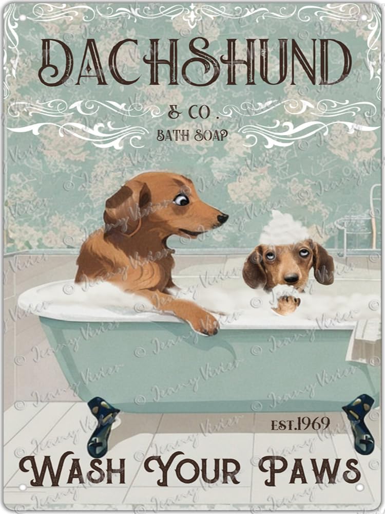Amazon.com: Funny Dachshund Decor, Bath Soap Wash Your Paws Retro Metal ...