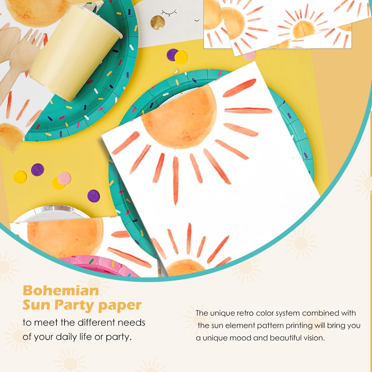 Snapklik.com : 20pcs Boho Sun Birthday Party Napkins For Boho Party ...