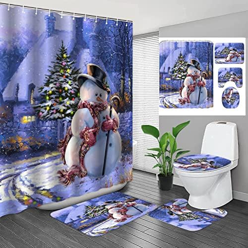 XVWJ Christmas Snowman Shower Curtain Set for Bathroom, Farmhouse ...