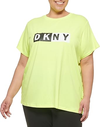 DKNY Women's Two Tone Split Logo Short Sleeve T-Shirt at Amazon Women’s ...