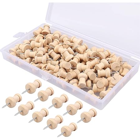 100 Pack Round Wood Push Pins Wooden Thumb Tacks for Map, Photos and ...