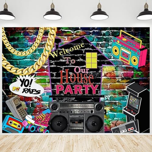 Amazon.com : CRTPOD 90s House Party Backdrop Graffiti Brick Wall Retro ...