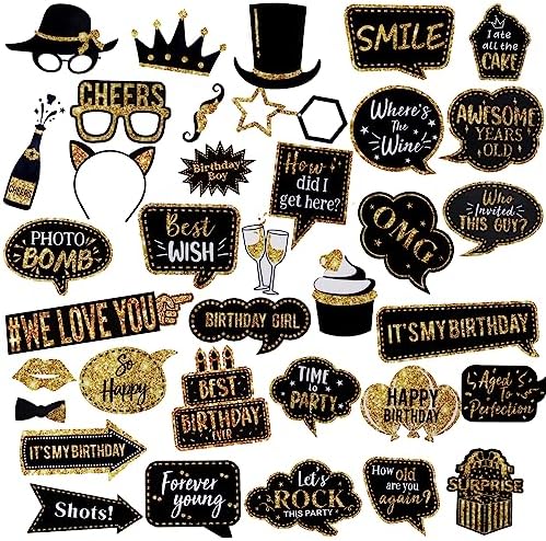 Elbourn 36 Pieces Birthday Photo Booth Props, Happy Photobooth Props ...