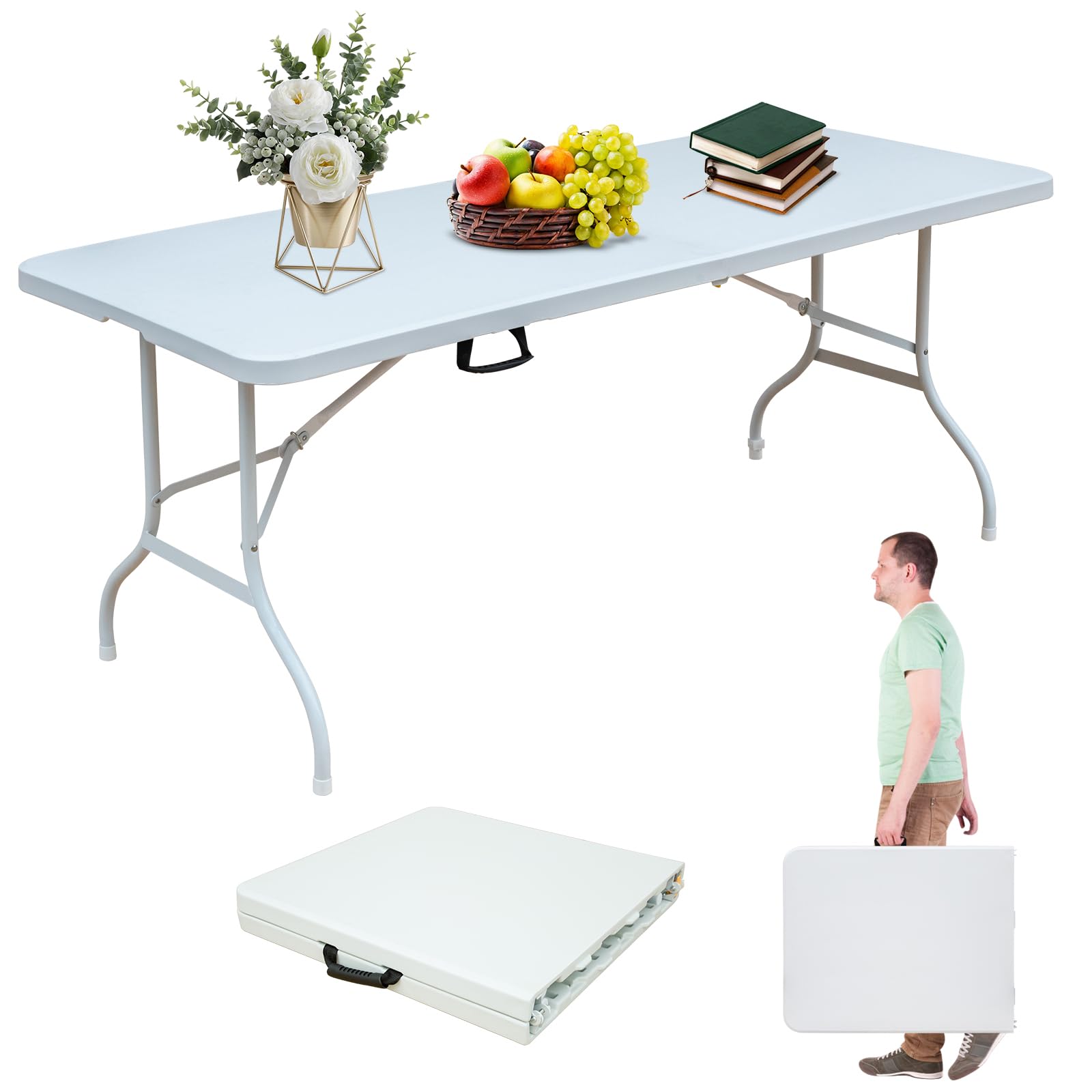Amazon.com: LSKSSNG Portable 6Ft Folding Table, Heavy Duty Fold-in-Half ...