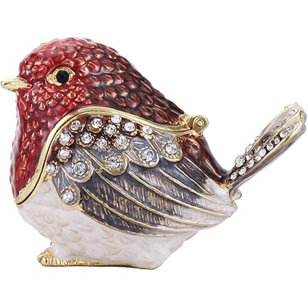 Amazon.com: Hand Painted Robin Bird Trinket Box Hinged Jewelry Box with ...