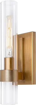 Opulux 5W Hardwired Brass Wall Sconce with Clear Glass Shade & E26 Base ...