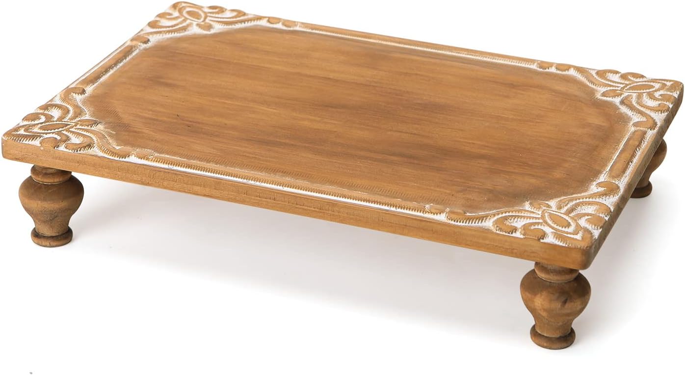 Amazon.com: Farmhouse Wooden Riser Decorative Tray - Rustic Pedestal ...
