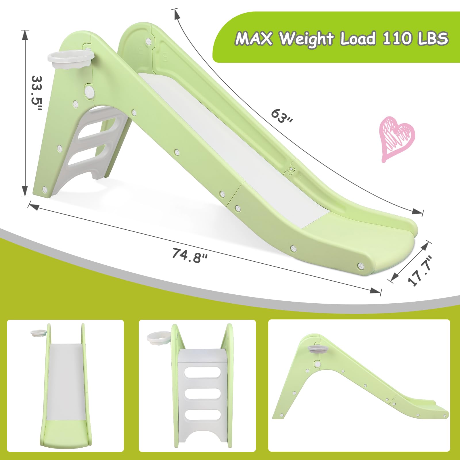 Snapklik.com : MAMIZO 3 In 1 Toddler Slide, Extra Long Baby Slide ...