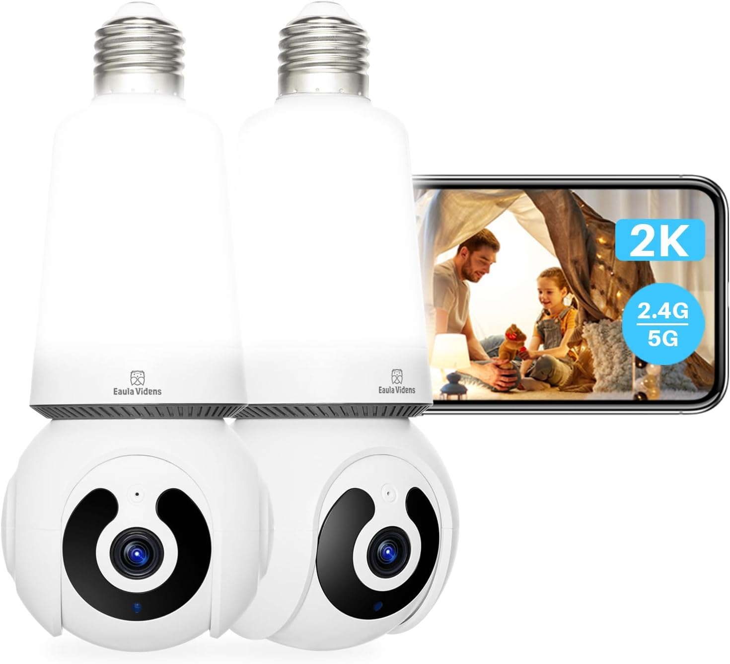 2K Light Bulb Security Camera 2pcs, Wireless 2.4 Ghz/5 Ghz WiFi 4MP E27 ...