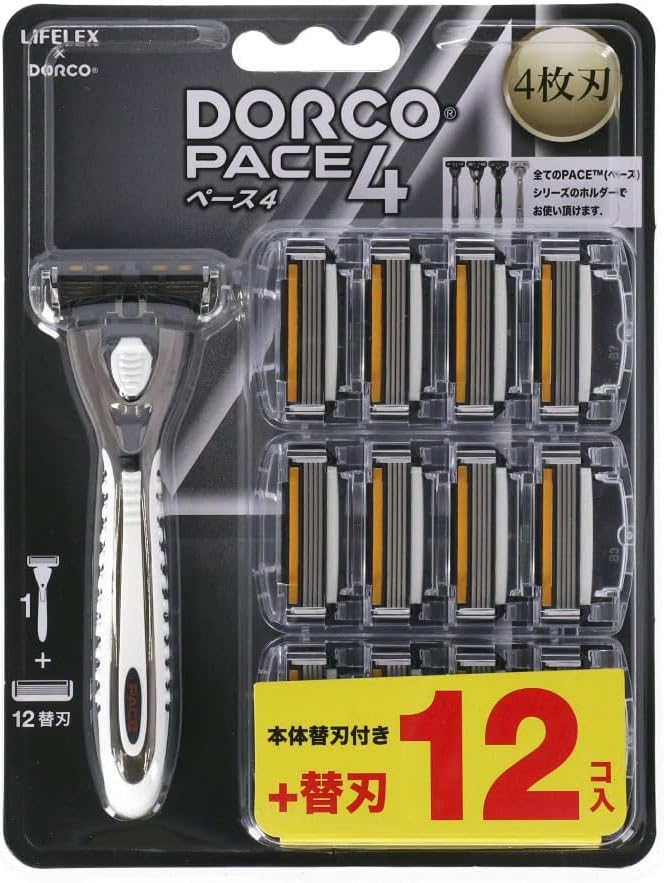 Amazon.co.jp: LIFELEX×DORCO 4枚刃替刃式カミソリ本体+替刃12個 約幅158×奥行30×高さ209mm : ビューティー