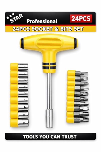 24-Piece T-Handle Screwdriver & Socket Set | Magnetic Bit Driver Kit ...