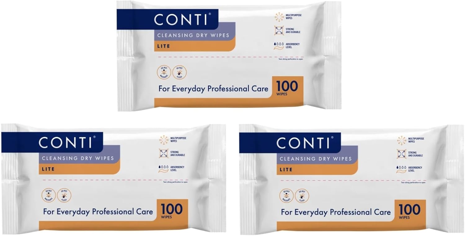 Conti Lite Large Patient Cleansing Dry Wipes (3 Packs of 100 Dry Wipes ...