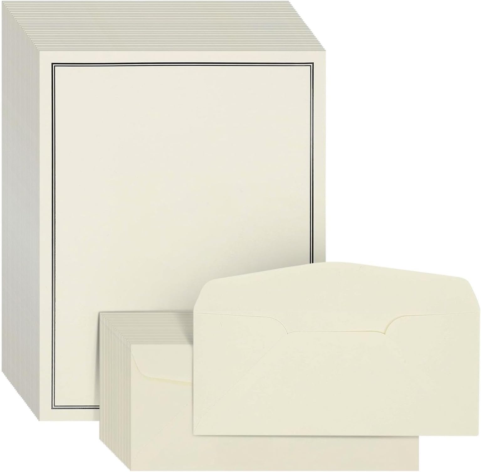 Ecru and Black Premium Stationery Paper Set, Letter Size (24 Envelopes ...