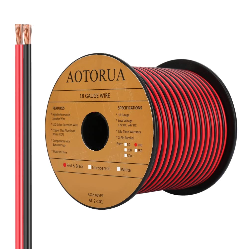 AOTORUA 100FT 18/2 Gauge Red Black Cable Hookup Electrical Wire, 18AWG ...