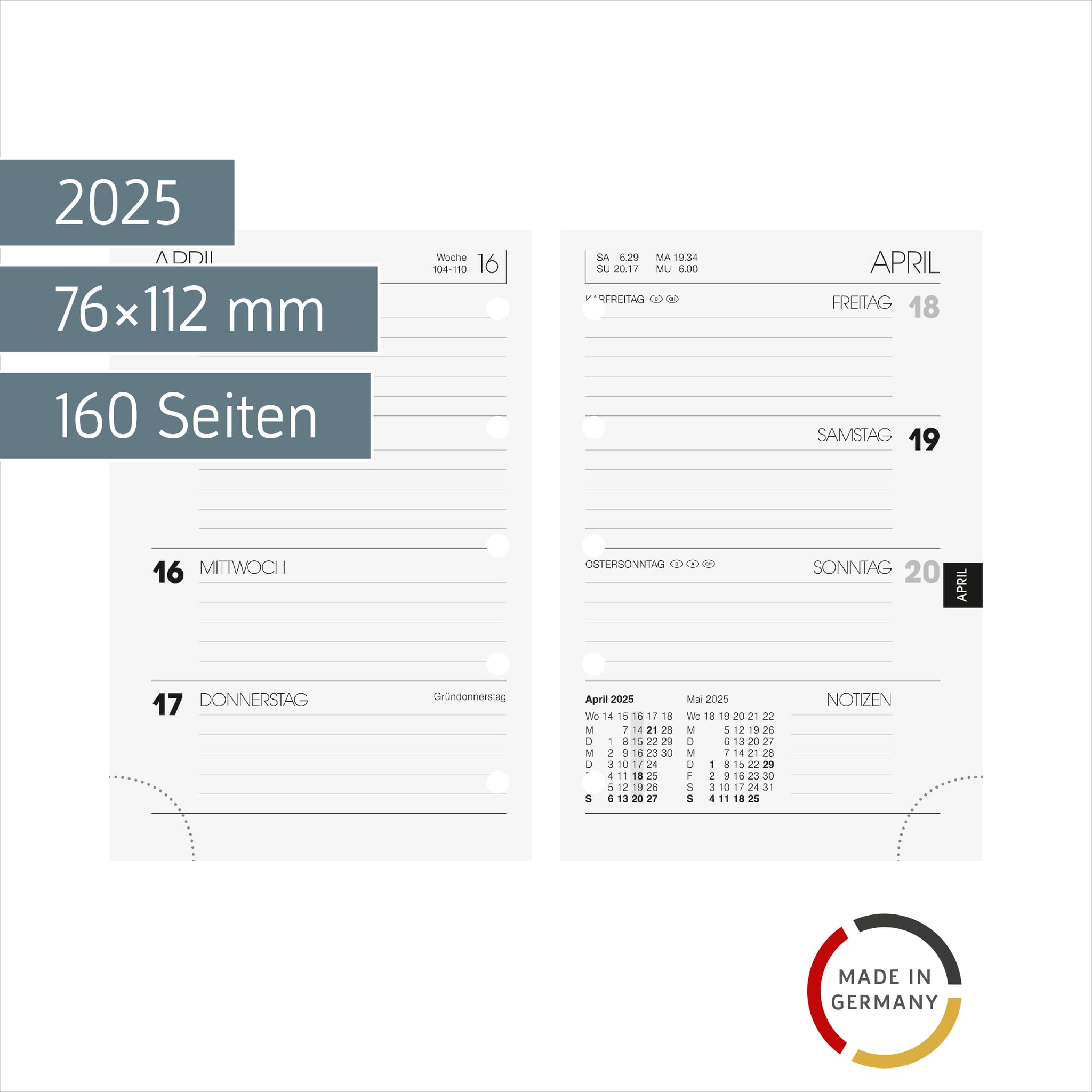 BRUNNEN Weekly Replacement Calendar Model 723 (2025), 2 Pages = 1 Week ...