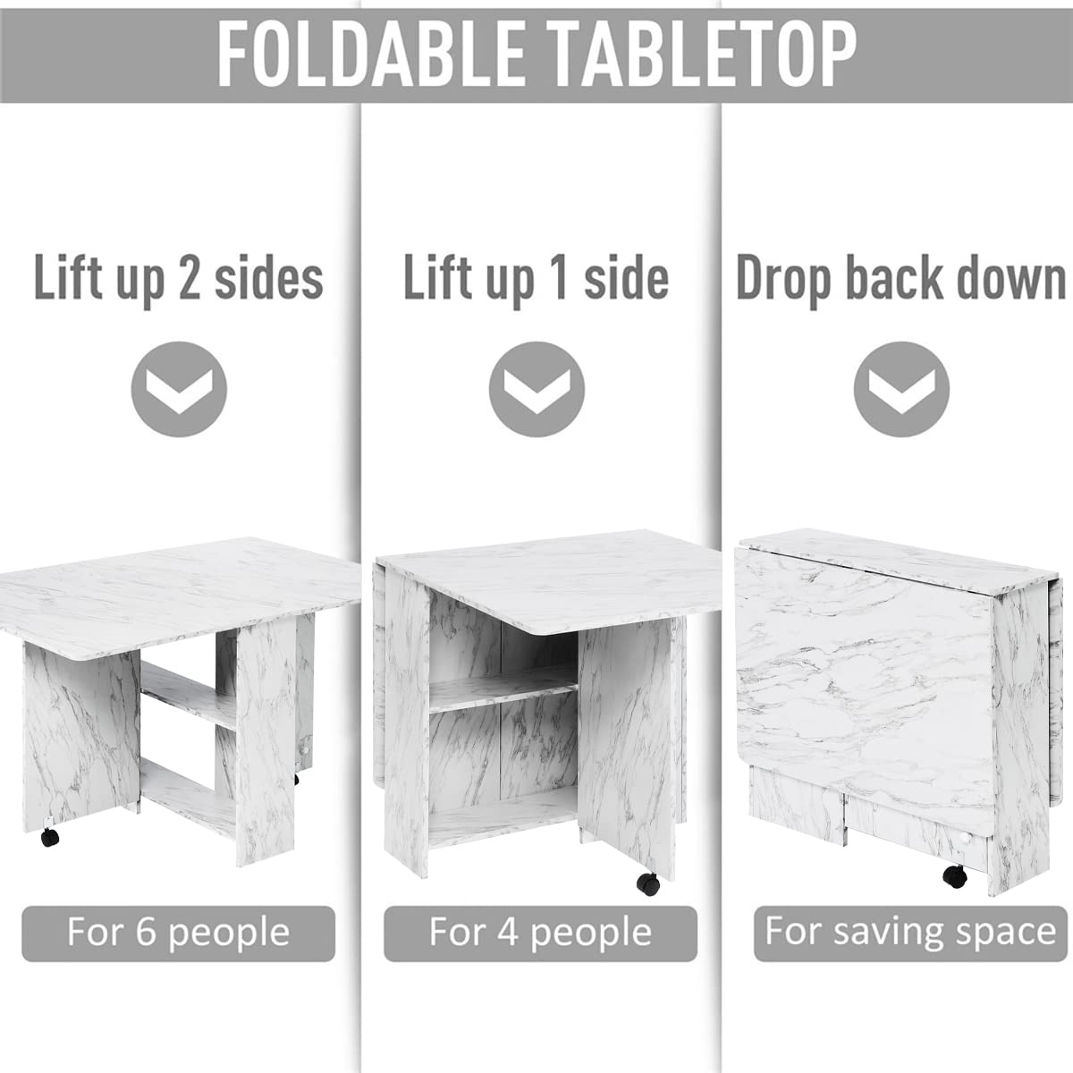 DINAZA Folding Dining Table Drop Leaf Table for Small Spaces with ...