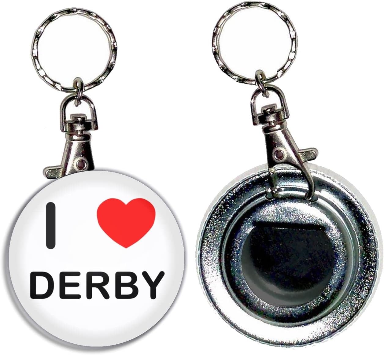 Amazon.com: I Love Derby - 55mm Button Badge Bottle Opener Key Ring ...