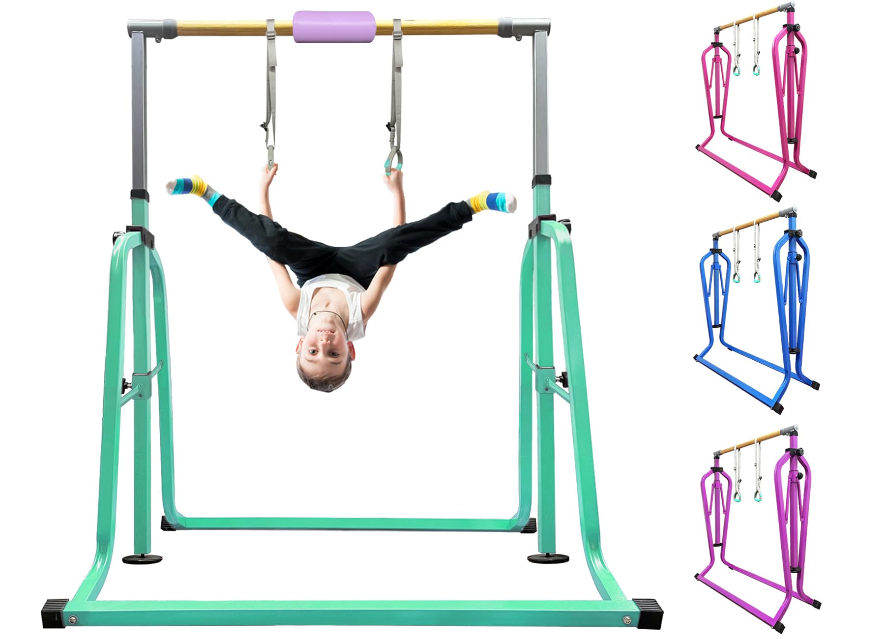 kechery Foldable & Moveable Gymnastics Horizontal Bar with Rings,3’to 5 ...