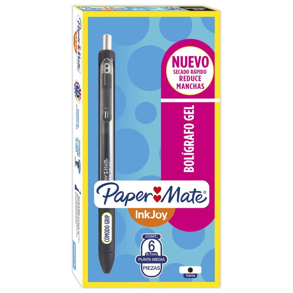 Newell Paper Mate Kilométrico Inkjoy Gel Punta Media 0.7 Cjx6 Negro ...