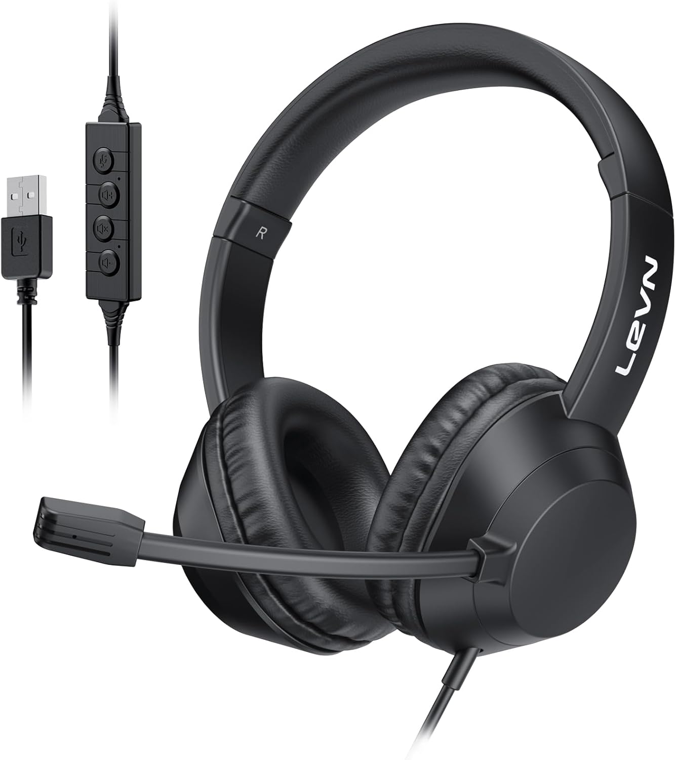 Amazon.com: LEVN UH002-V2 Headset with Mic, USB Headset for PC, Black ...