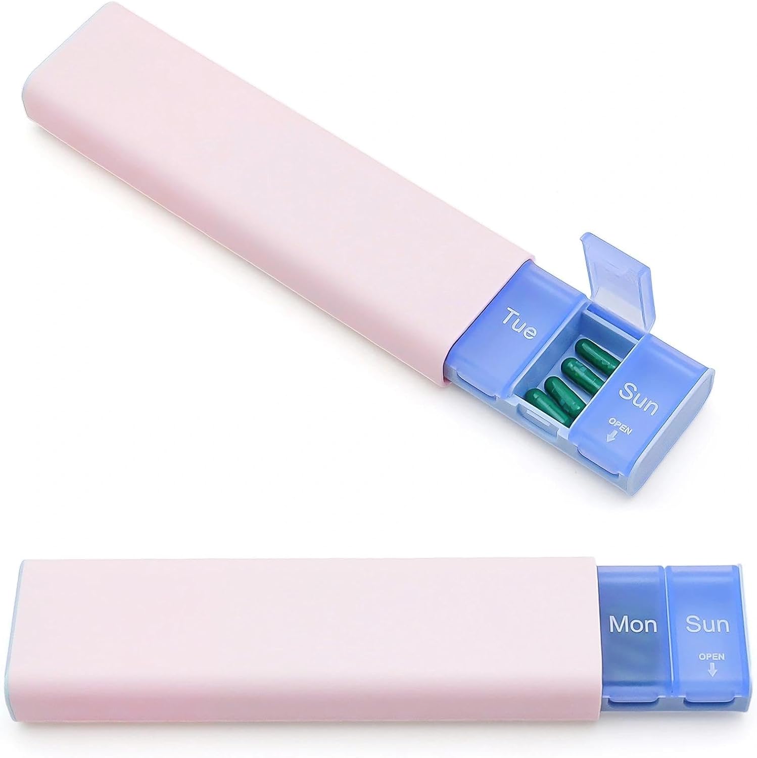 ATTEEFI Pill Box 7 Days, Blue Pill Dispenser, 7-Compartment Medicine ...