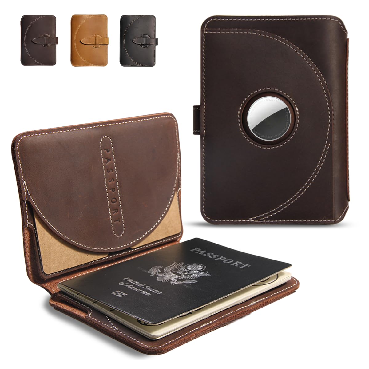 Amazon.com | XGUO Passport Holder with Airtag,Leather Passport Holder ...