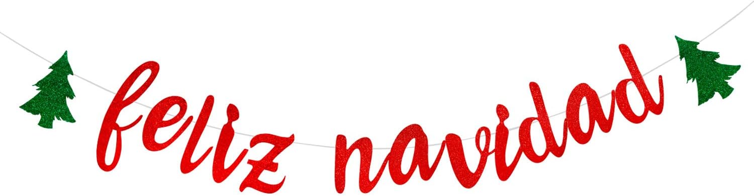 Amazon.com: Red and Green Glitter Feliz Navidad Banner, Spanish Merry ...