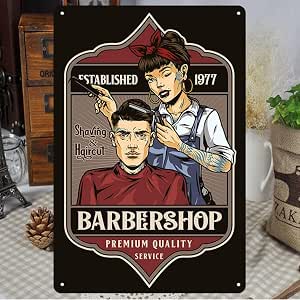 Amazon.com : Haircuts & Shaving Poster Vintage Metal Painting Tin Sign ...