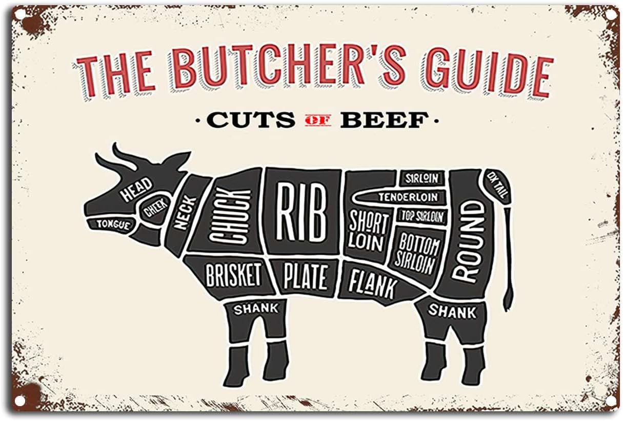 Amazon.com: Beef Cuts Cow Plaque Sign Domed Sign Metal Tin 8" X 12 ...