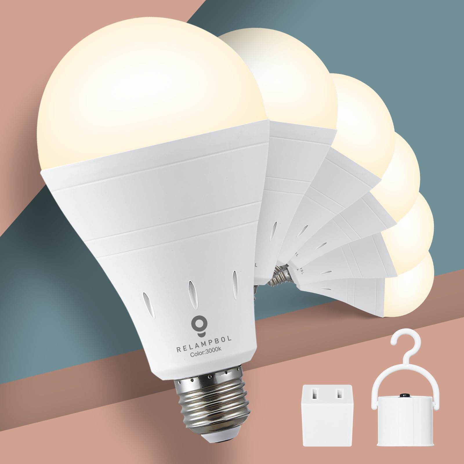 RELAMPBOL 6 Pack Rechargeable Emergency Light Bulb Battery Operated ...