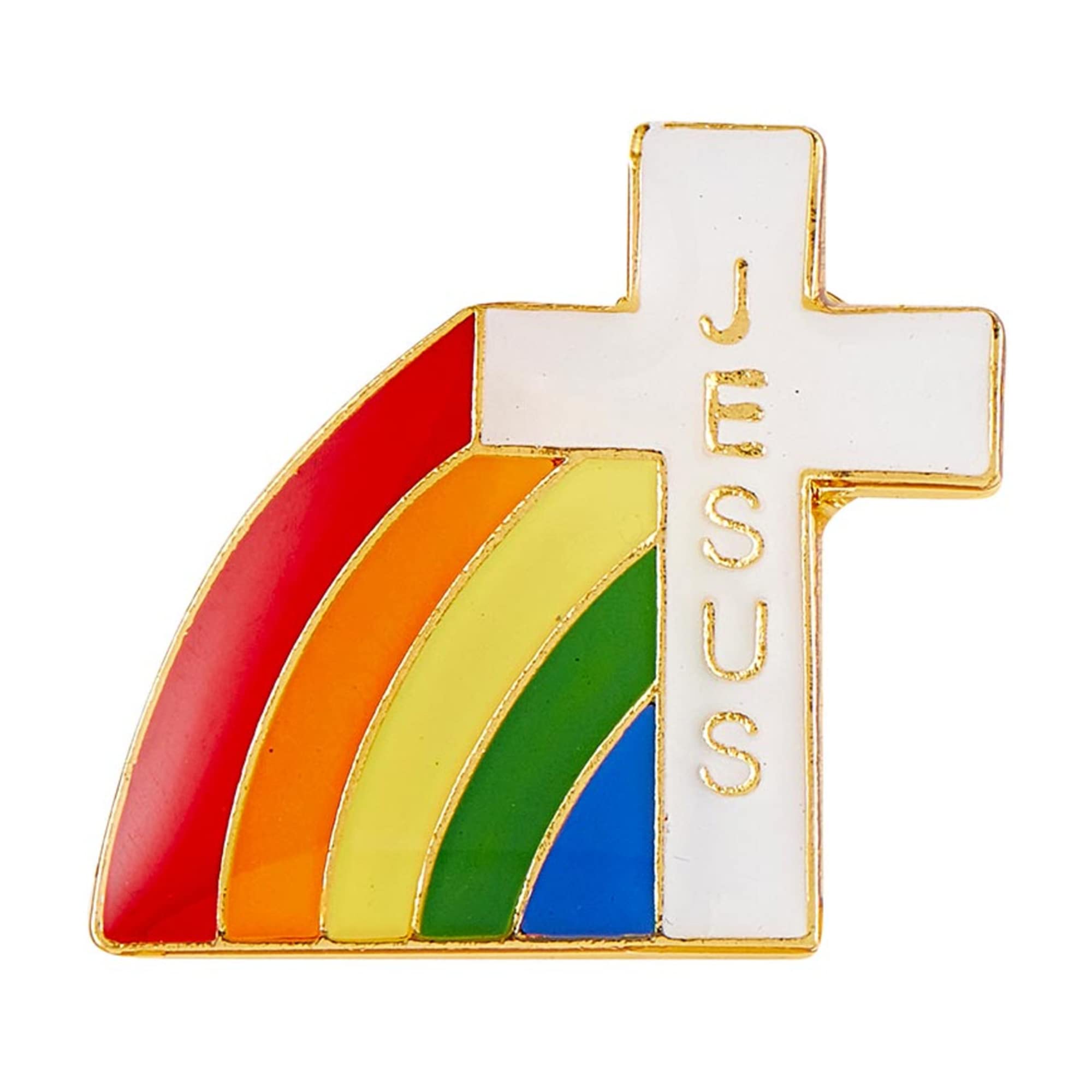Amazon.com: Jesus Cross Rainbow Lapel Pin, De Colores Accessory ...