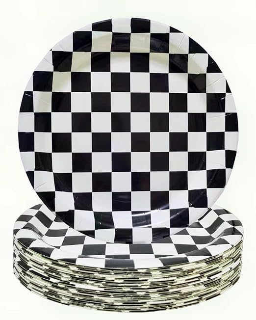 Amazon.com: Visroco 40 Pcs 9 ''Checkered Paper Plates - Black & White ...