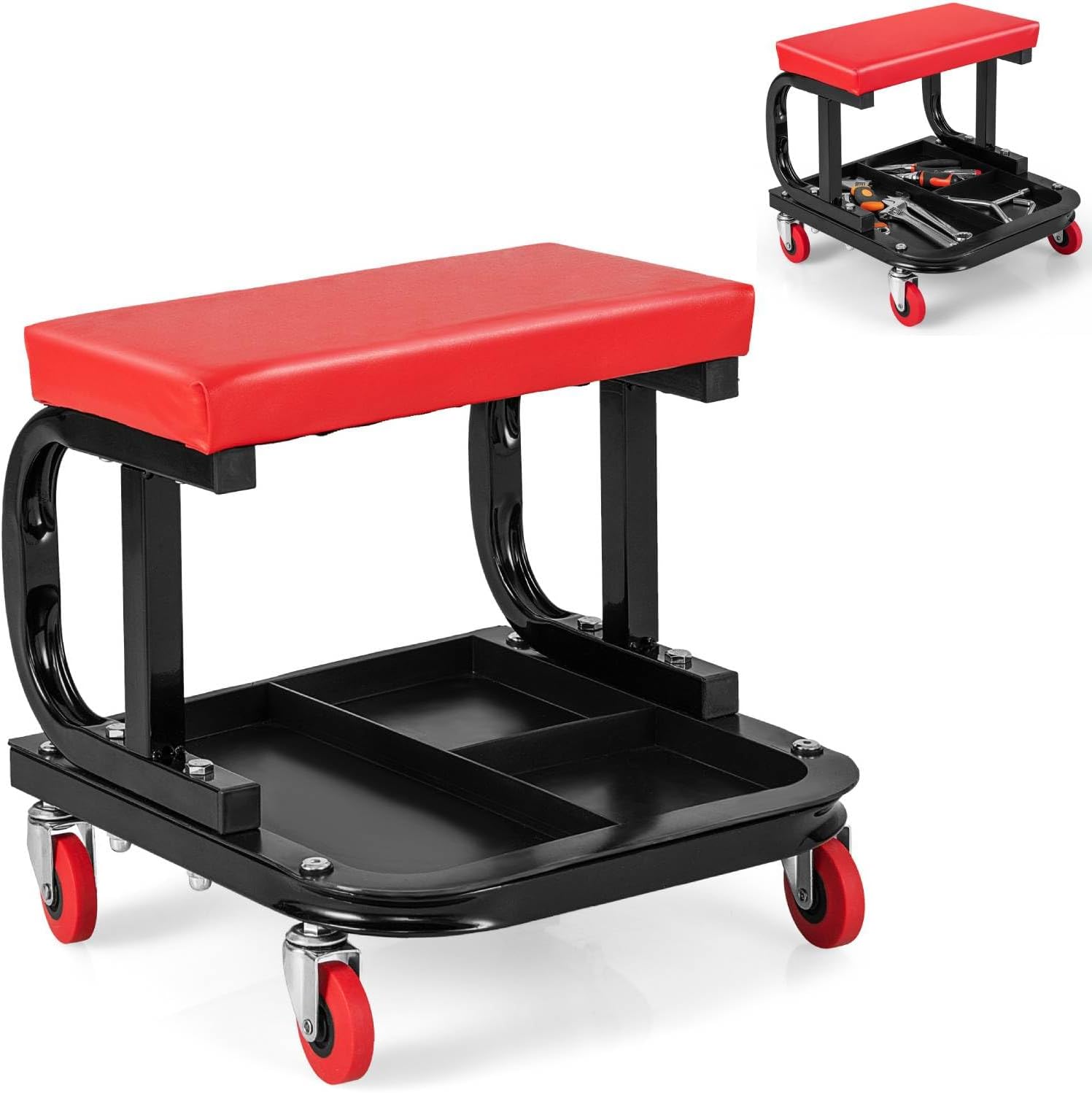 TANGZON Rolling Mechanic Stool, Padded Creeper Seat with 4 Universal ...