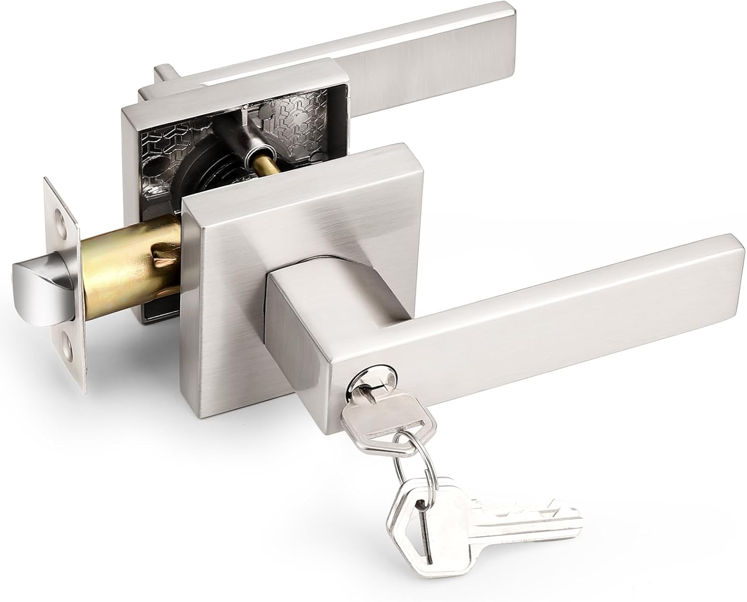 Probrico Entry Door Levers Brushed Nickel with Different Keys, Heavy ...