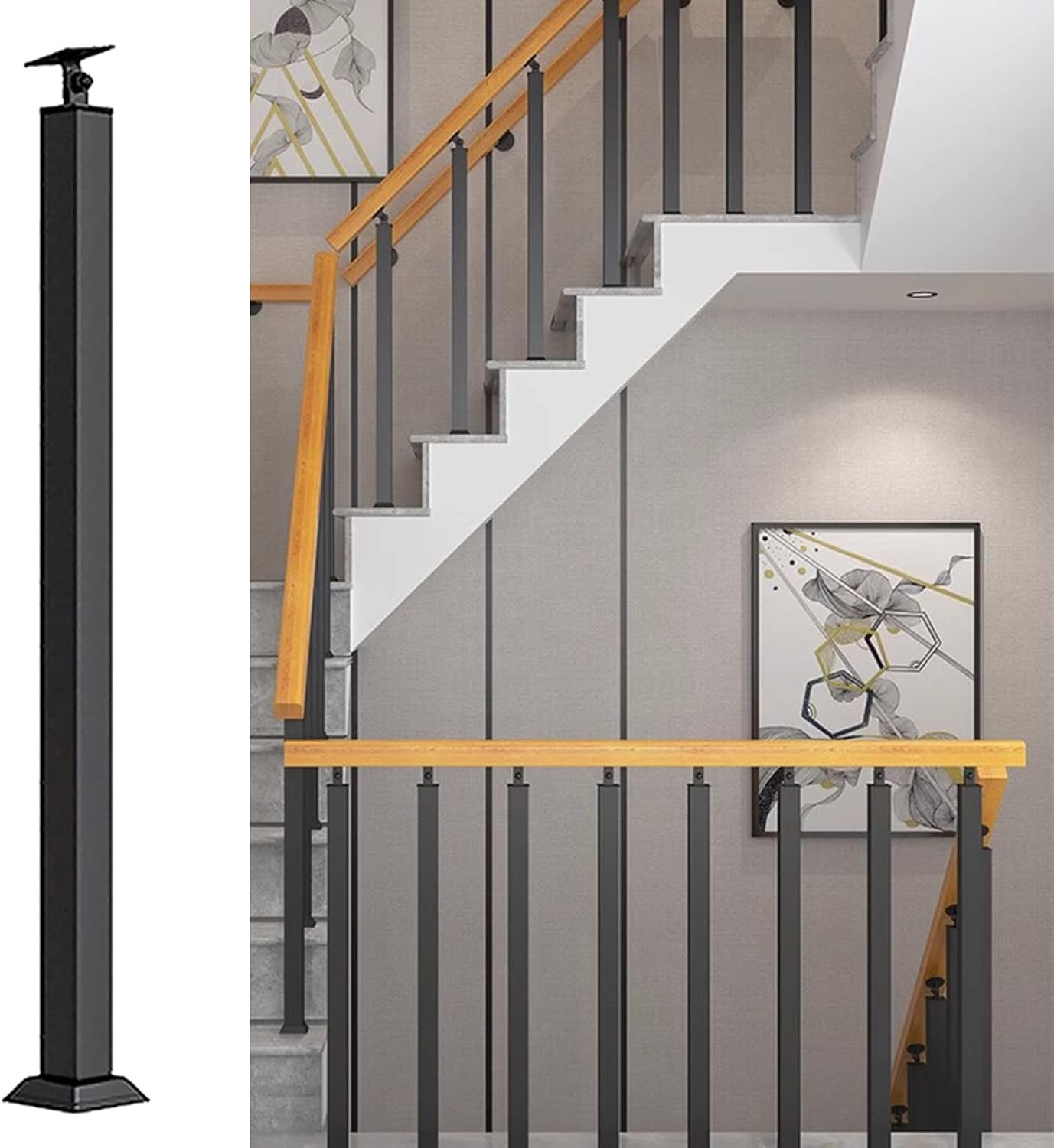 WAHHWF Staircase Balusters - Square Metal Stair Post Spindles Banister ...