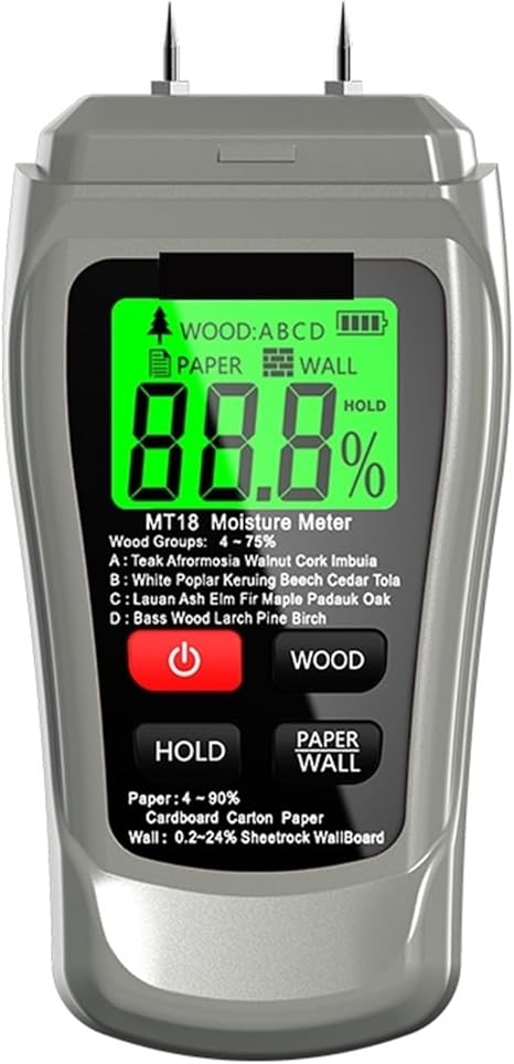 Moisture Meter, MT-18 Grey 0-99.9% Two Pins Digital Wood Moisture Meter ...